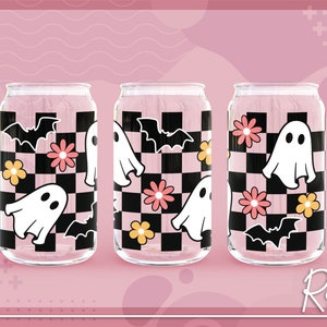 Checkered Ghost Wrap Svg, Halloween Coffee Can Glass Wrap File, Cute ...