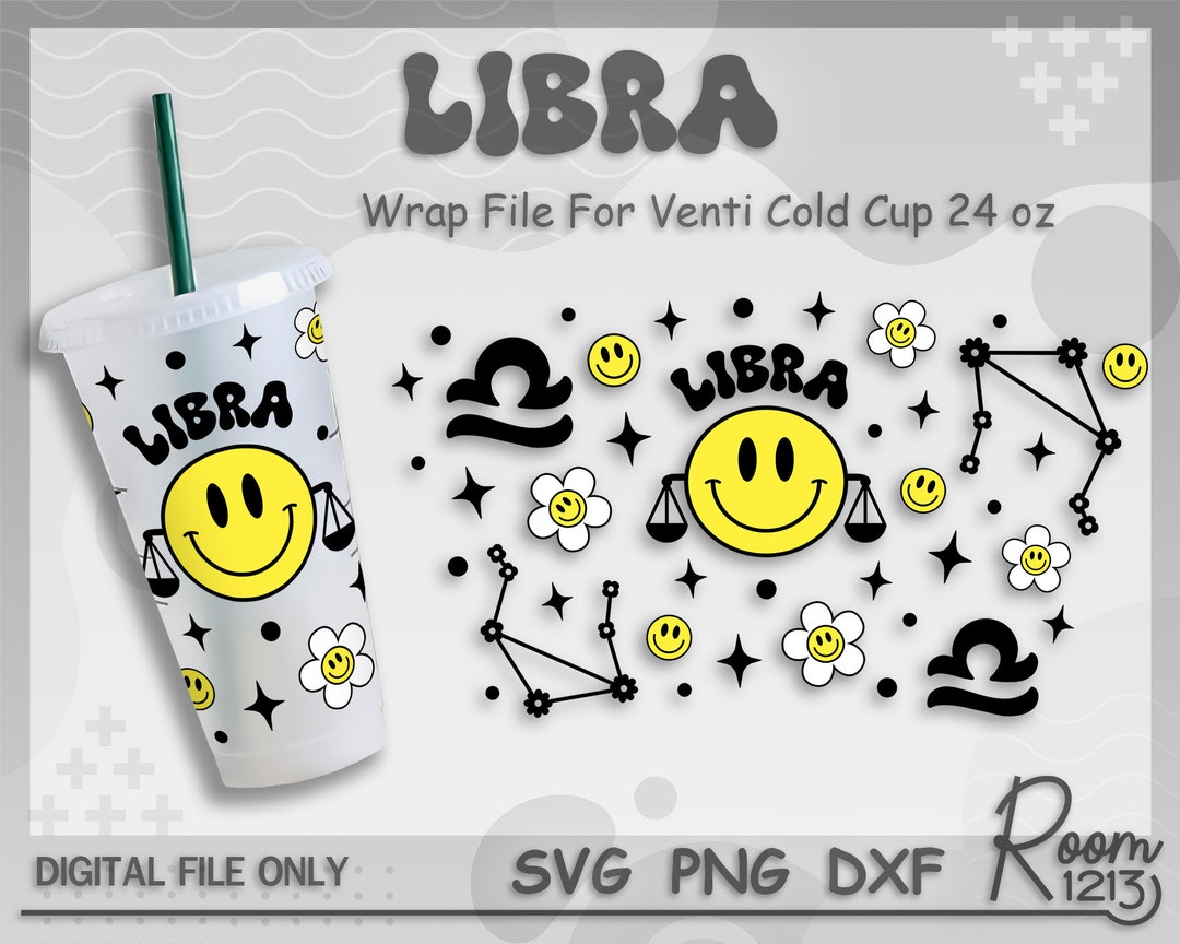 Libra Smiley Face Zodiac Sign Wrap Svg, Retro Astrology Tumbler Wrap ...