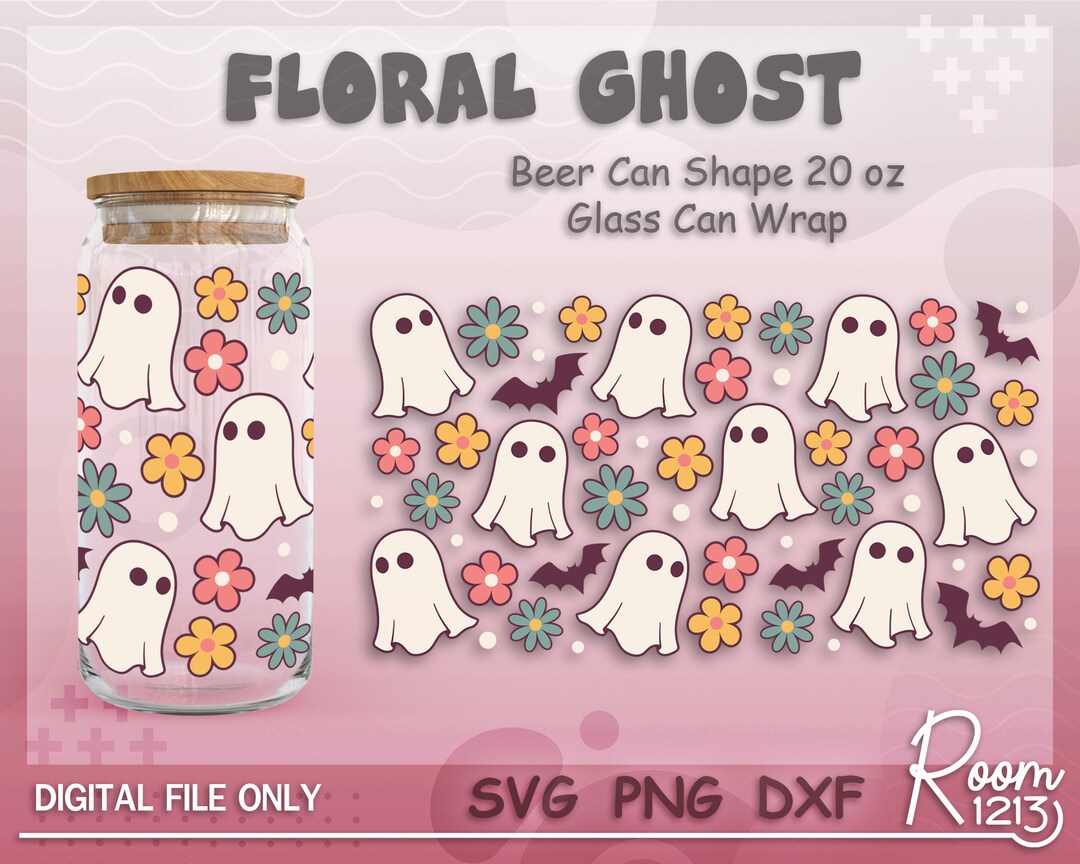 Floral Ghost Svg, Halloween Can Glass Wrap File, Cute Flower Ghost ...