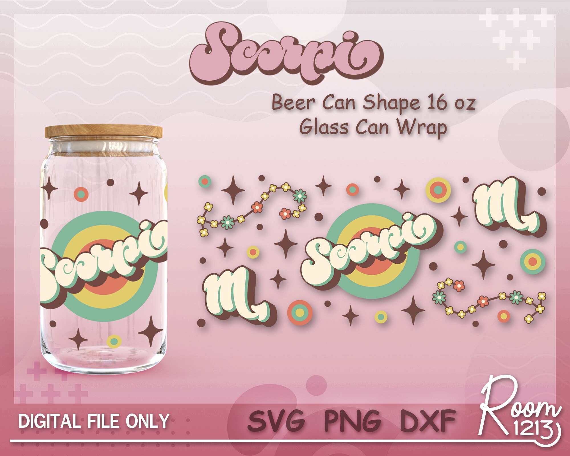 Scorpio Retro Zodiac Sign Can Wrap Svg, Groovy Constellations Libbey ...