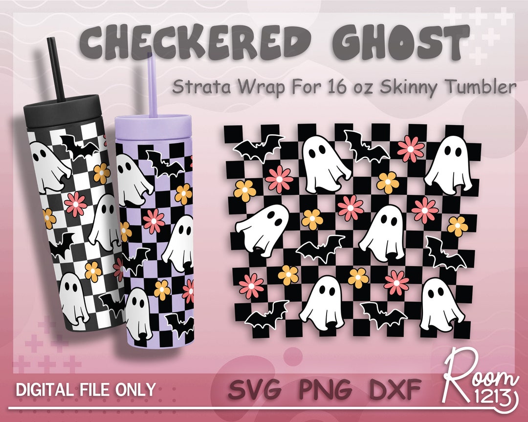 Checkered Ghost Strata Wrap Svg, Halloween Boo Ghost Strata Cup File ...