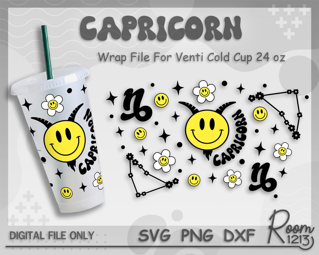 Capricorn Smiley Face Zodiac Sign Wrap Svg, Retro Astrology Tumbler ...