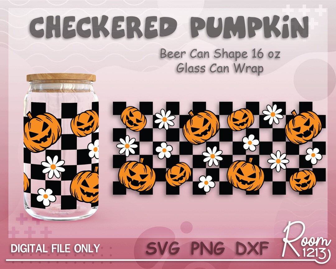 Checkered Pumpkin Wrap Svg, Halloween Coffee Can Glass Wrap File, Cute ...