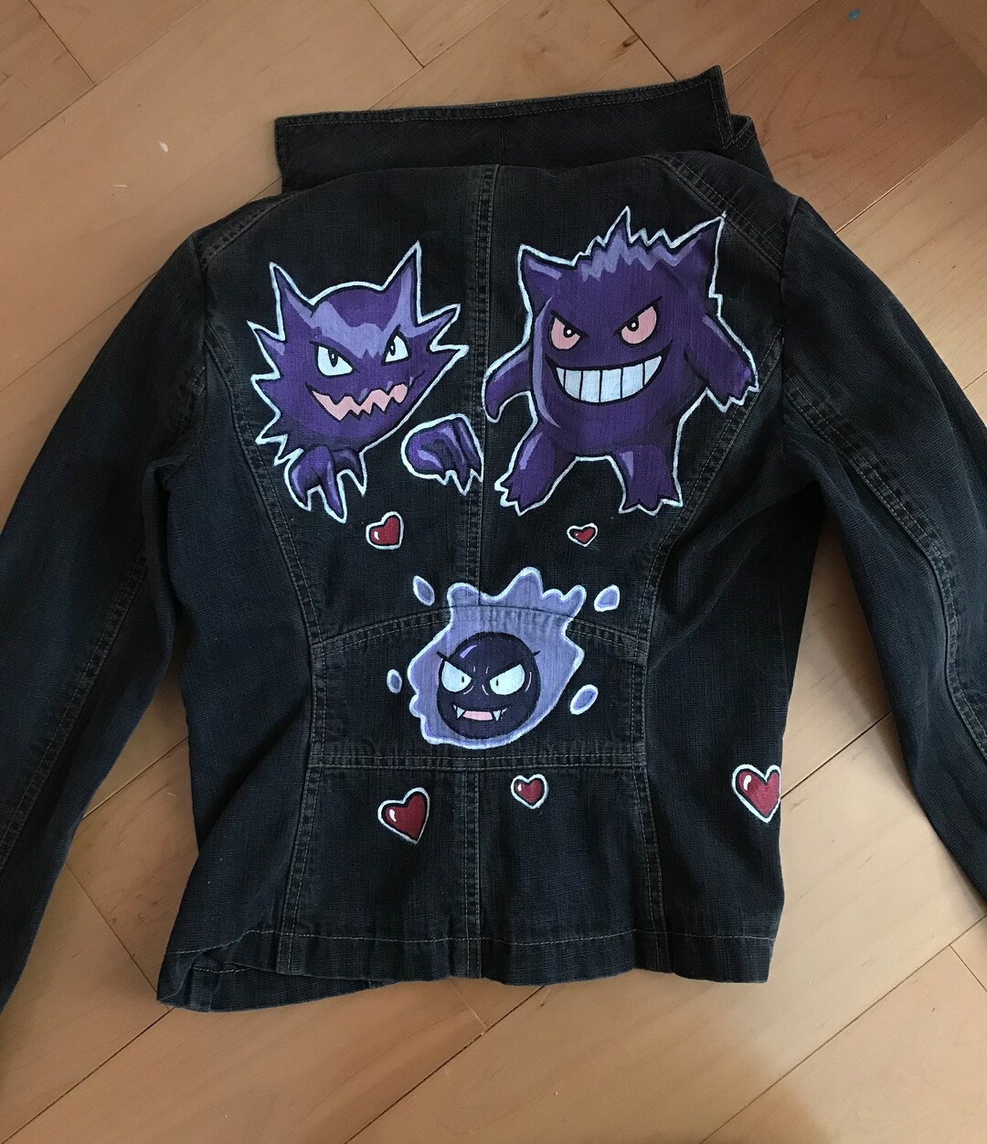 Black Denim Painted Pokemon Jacket Ghost Type One of a Kind Upcycled ...