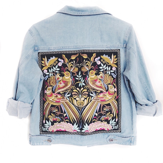 Sale > embroidered back denim jacket > in stock