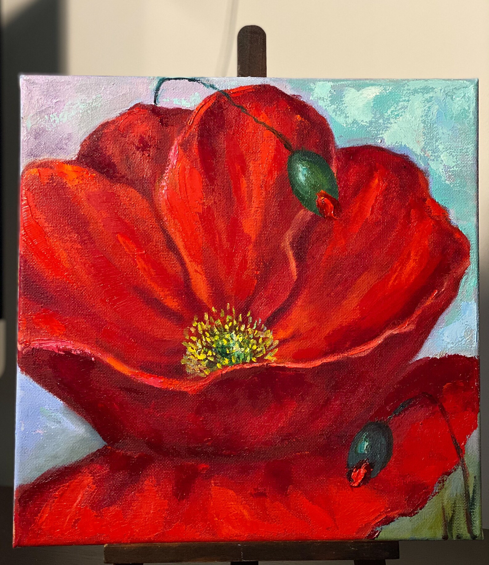 Red Flower, Original Oil Painting on Canvas, Red Poppy Flower, Medium ...