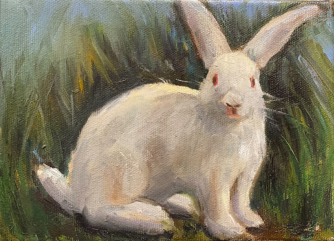 Bunny Painting, Rabbit Art, Original Oil Painting, Animal Art, Painting ...