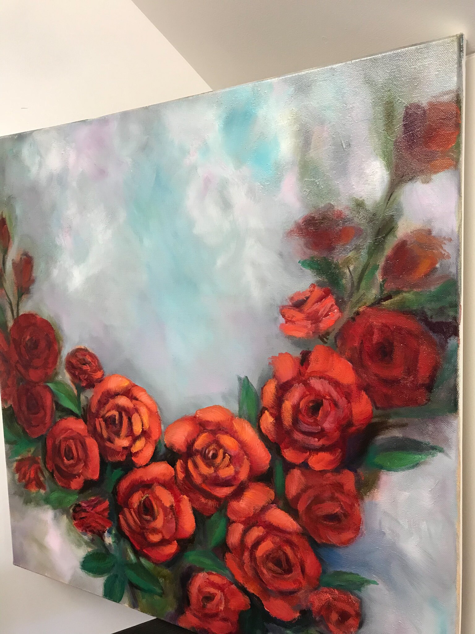 Red Roses Original Oil Painting, Red Flowers Painting, Still Life ...