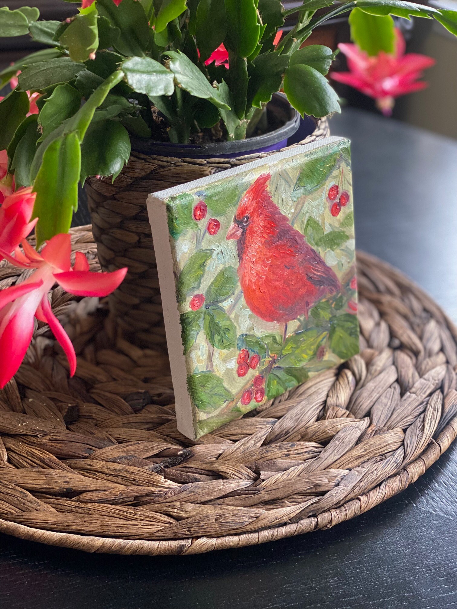 Northern Cardinal Bird, Original Oil Painting, Small Painting 5x5 ...