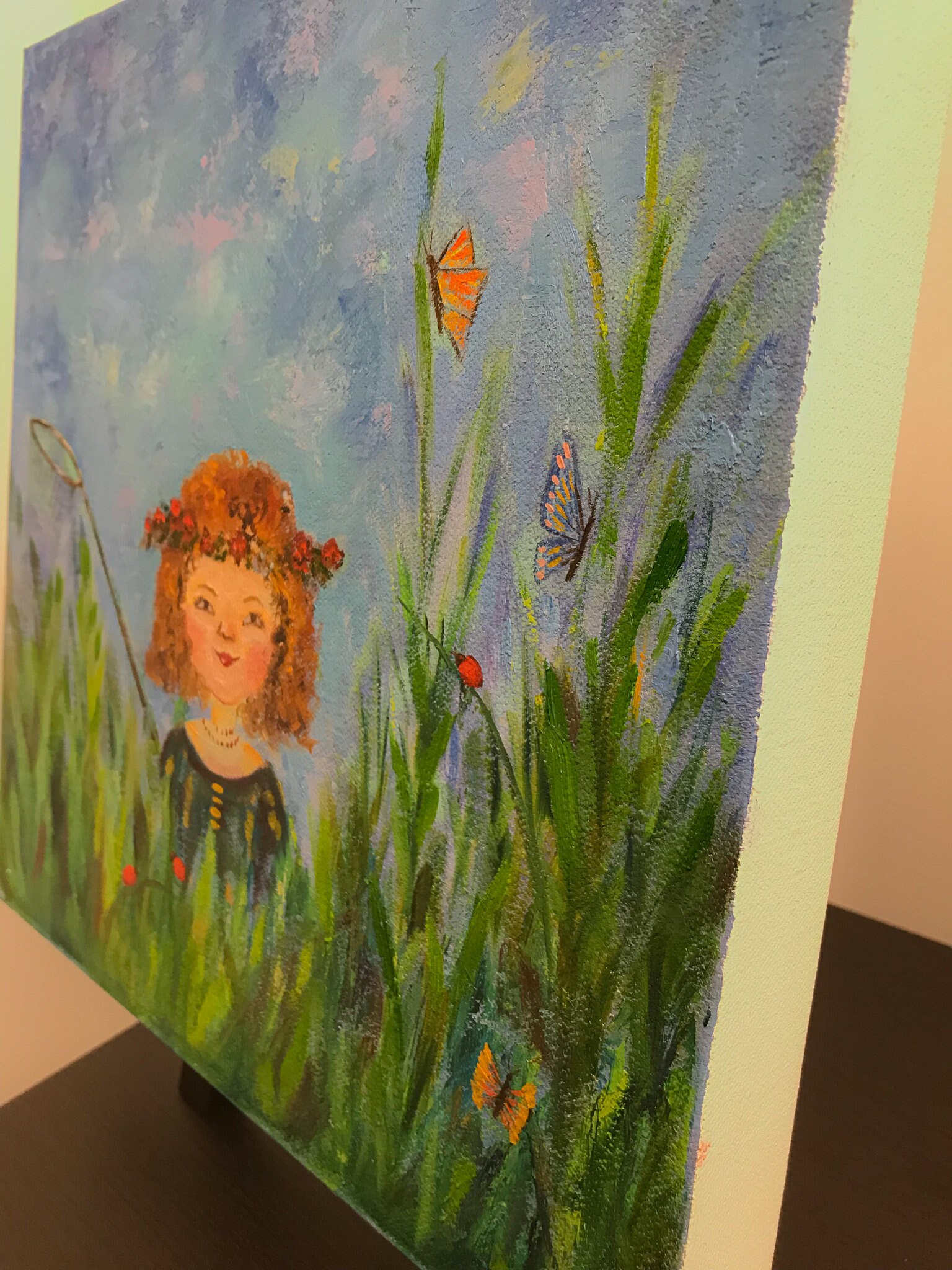 Oil Painting Butterfly Girl Red Head Butterfly Net Diadem | Etsy