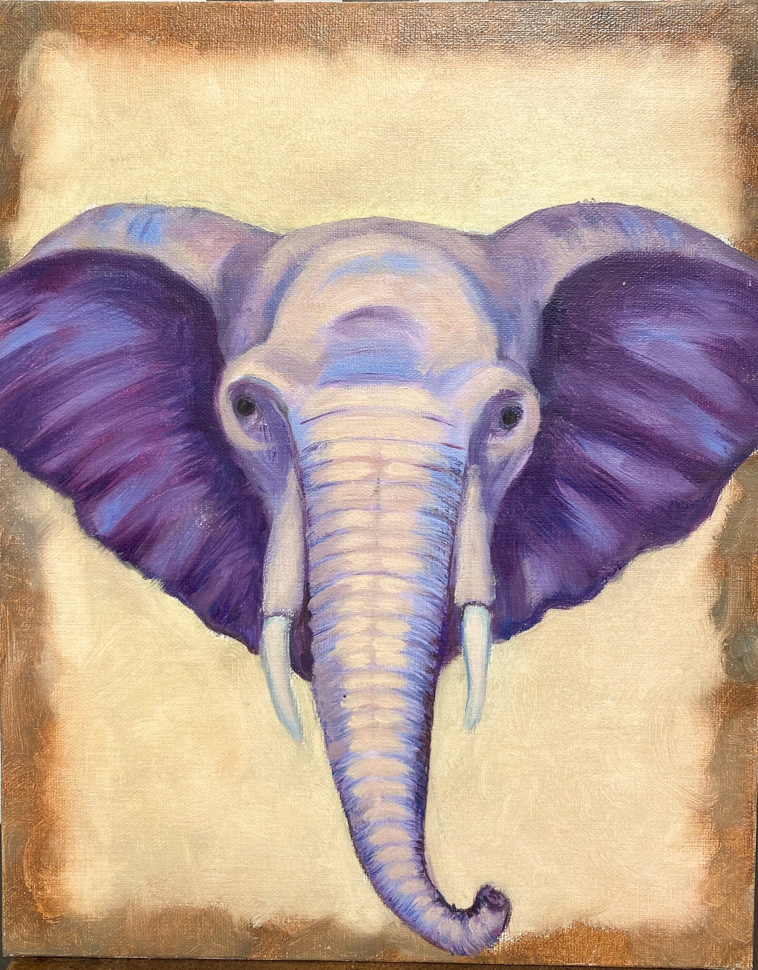 Purple Elephant Original Oil Painting, Animal Painting, Kids Decor Wall ...