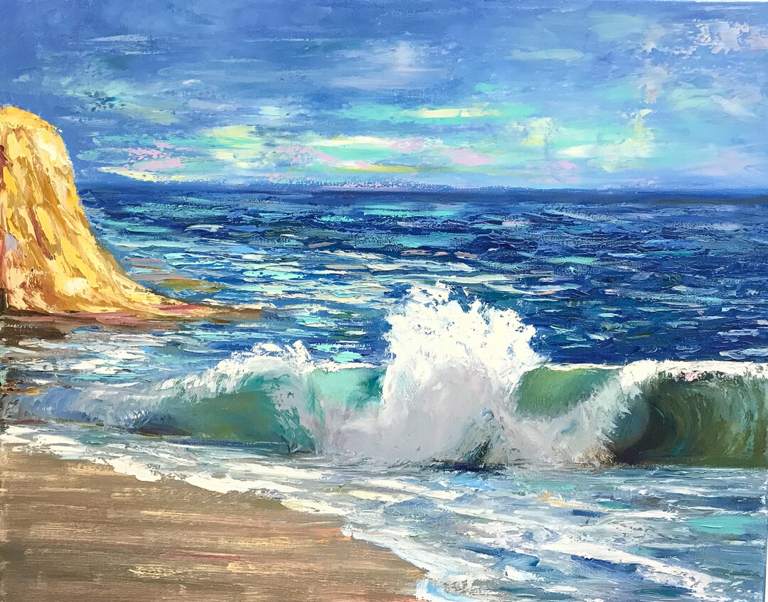 Oil Painting Oceanview Ocean Waves Beach Shore Beautiful Sky Seascape ...