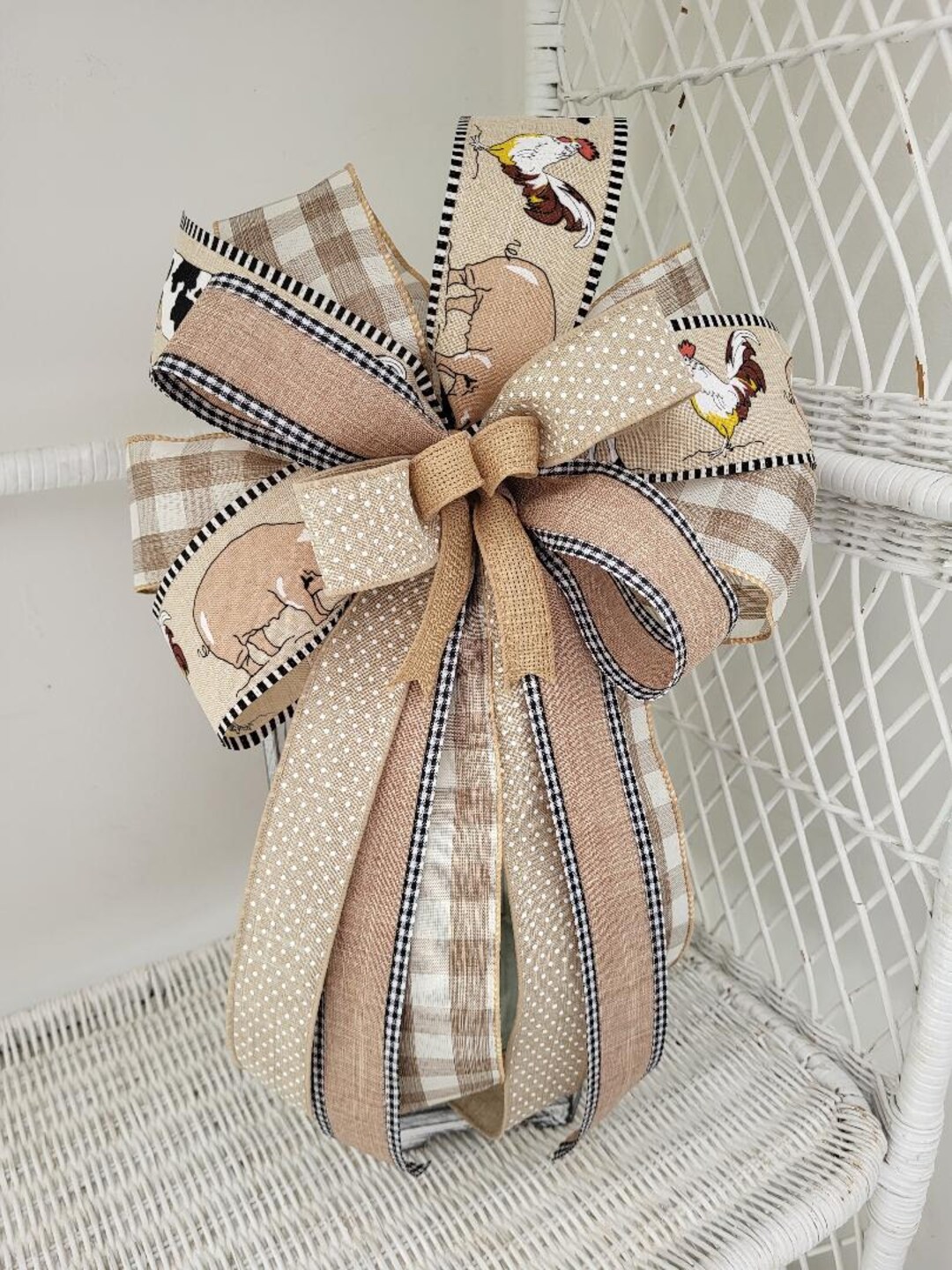Farmhouse Wreath Bow, Country Bow for Wreath, Farmhouse Lantern Bow ...