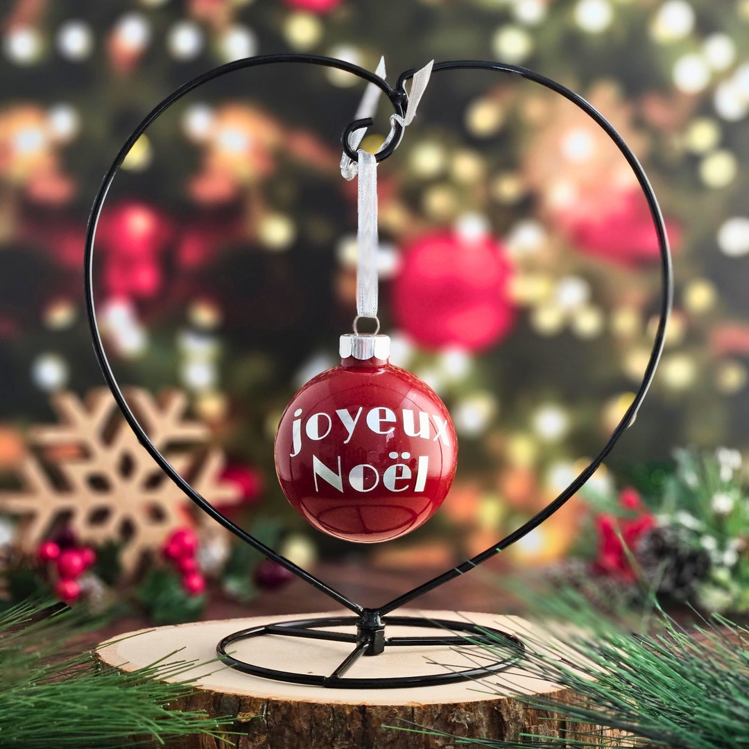 Joyeux Noel Glass Ornament - Garnet and Metallic Silver - Etsy