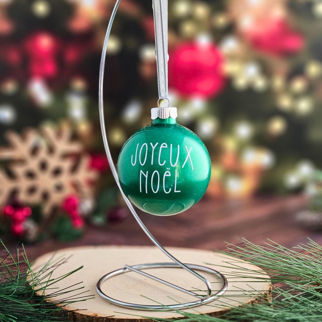 Joyeux Noel Glass Ornament - Christmas Green Shimmer and White - Etsy