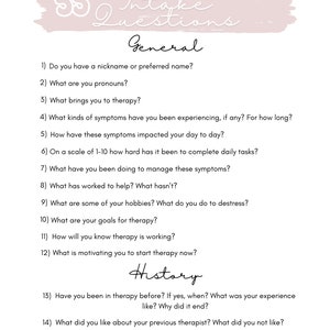 55 Therapy Intake Questions - Etsy