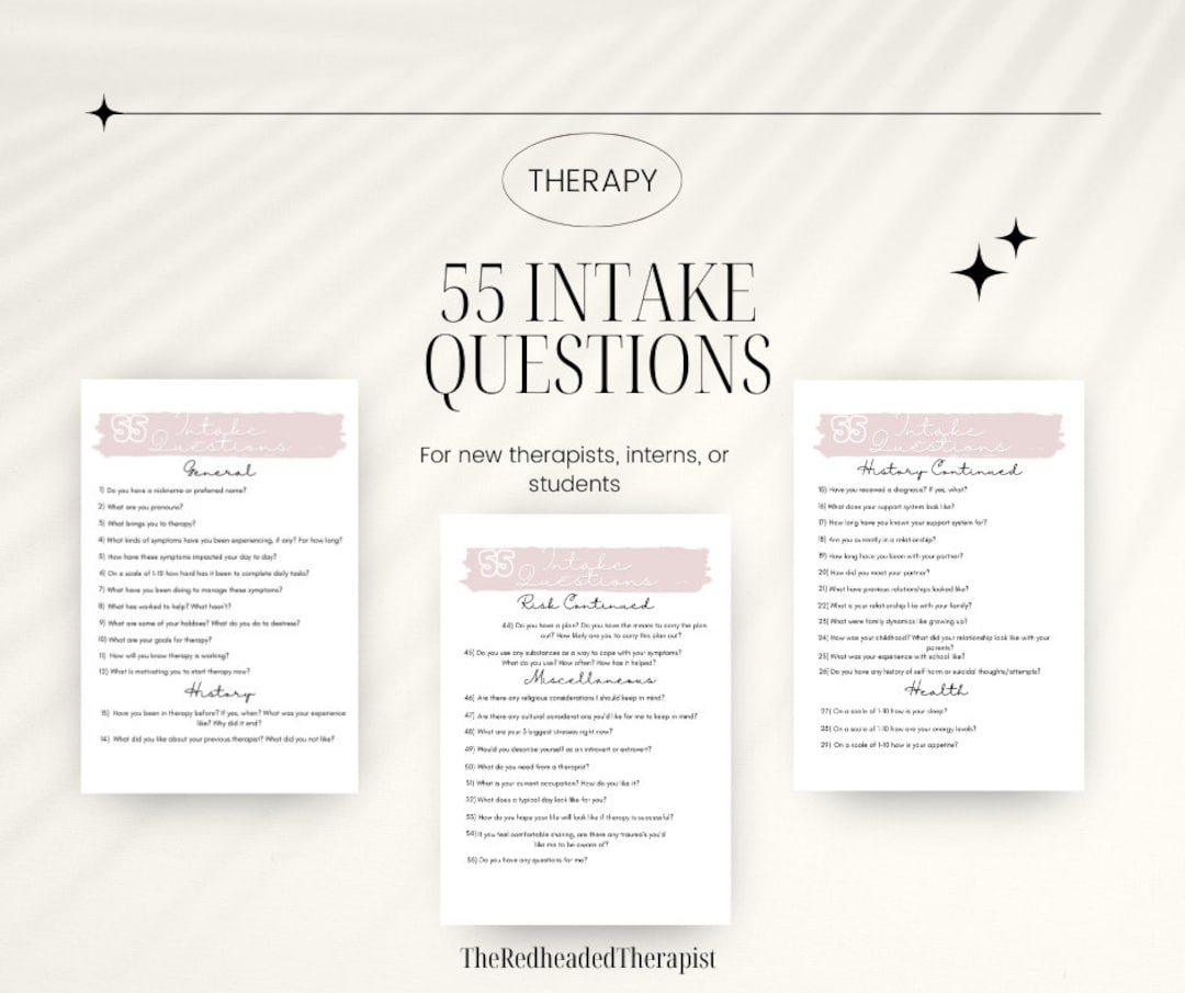 55 Therapy Intake Questions - Etsy