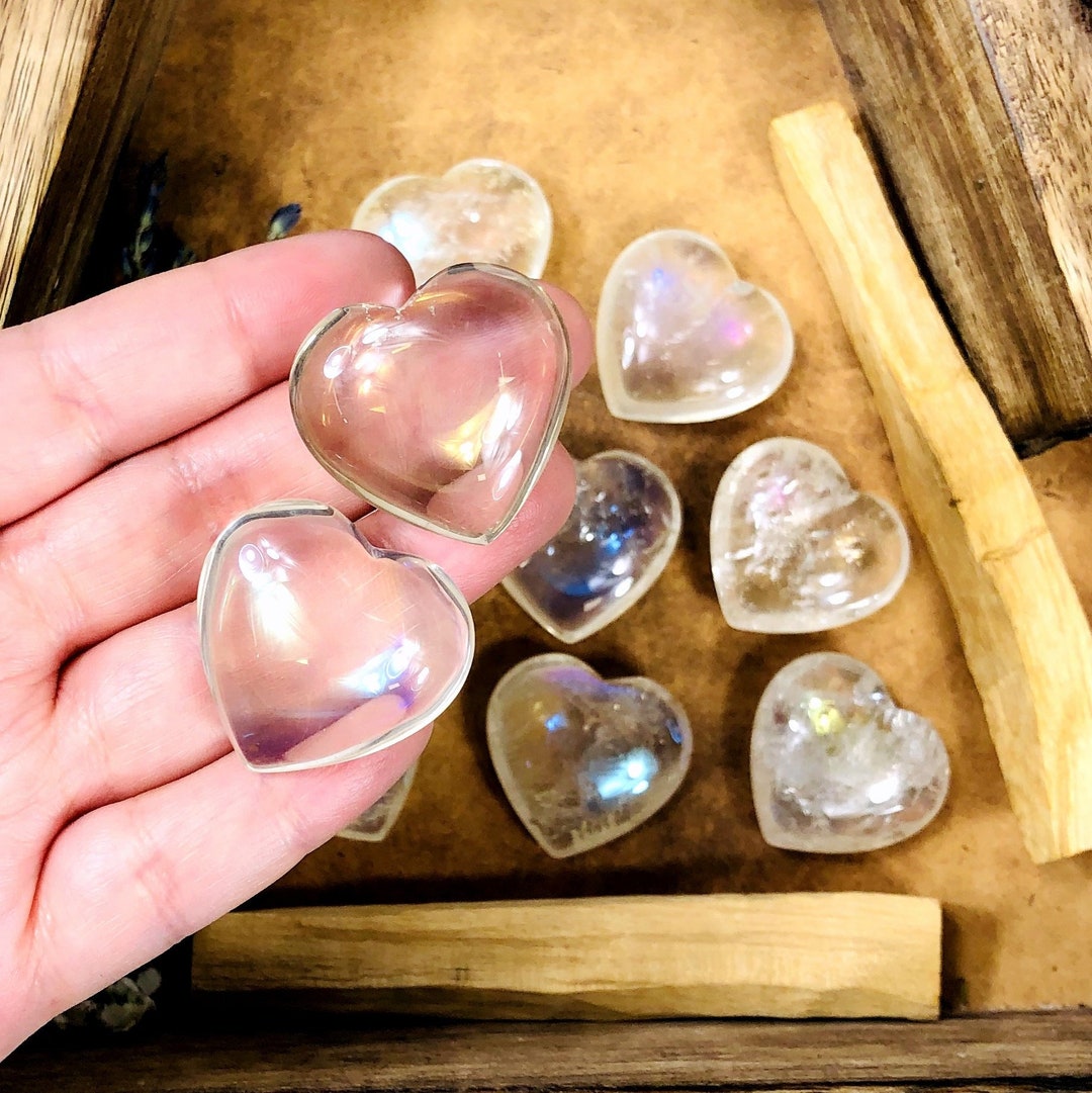 Crystal Quartz Titanium Coated Heart Shaped Stone Angel Aura - Etsy