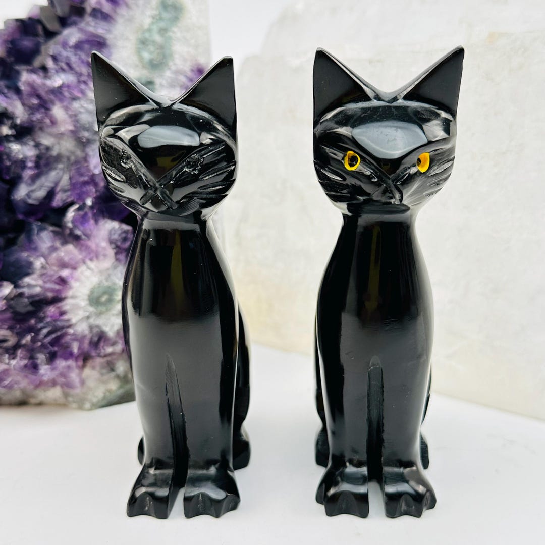 Black Onyx Crystal Cat - Onyx Stone Hand Carved - Etsy