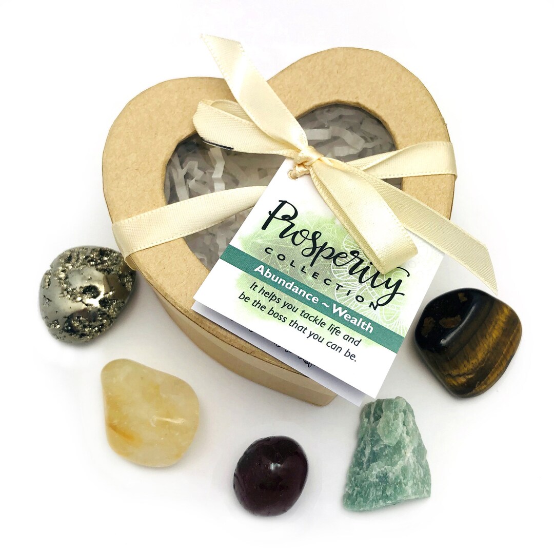 Crystal Healing Prosperity Set of Stones in Heart Shaped Box - Etsy