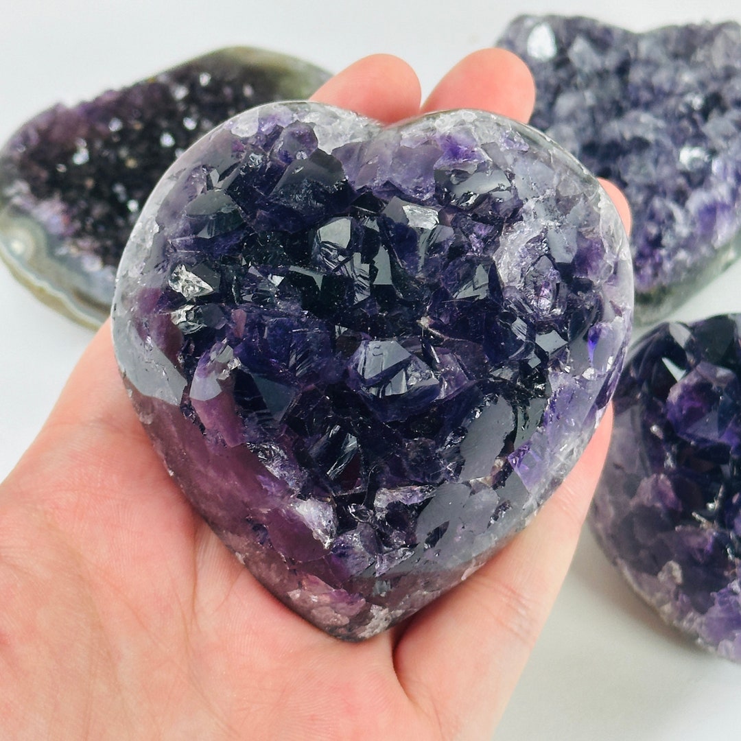 Amethyst Heart Crystal Geode Calming Stone You Choose Etsy