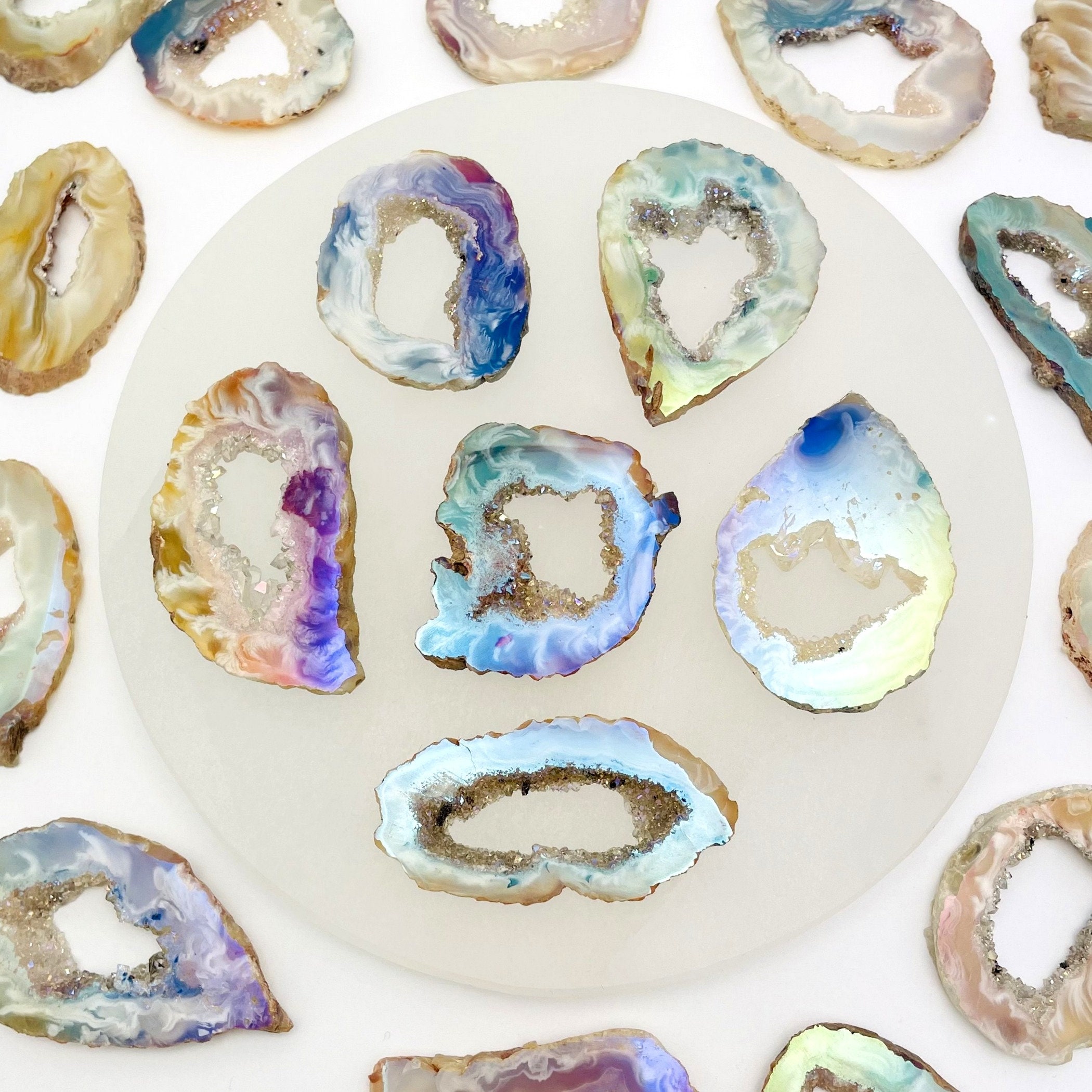Agate Slices Titanium Coated Rainbow Aura YOU CHOOSE | Etsy