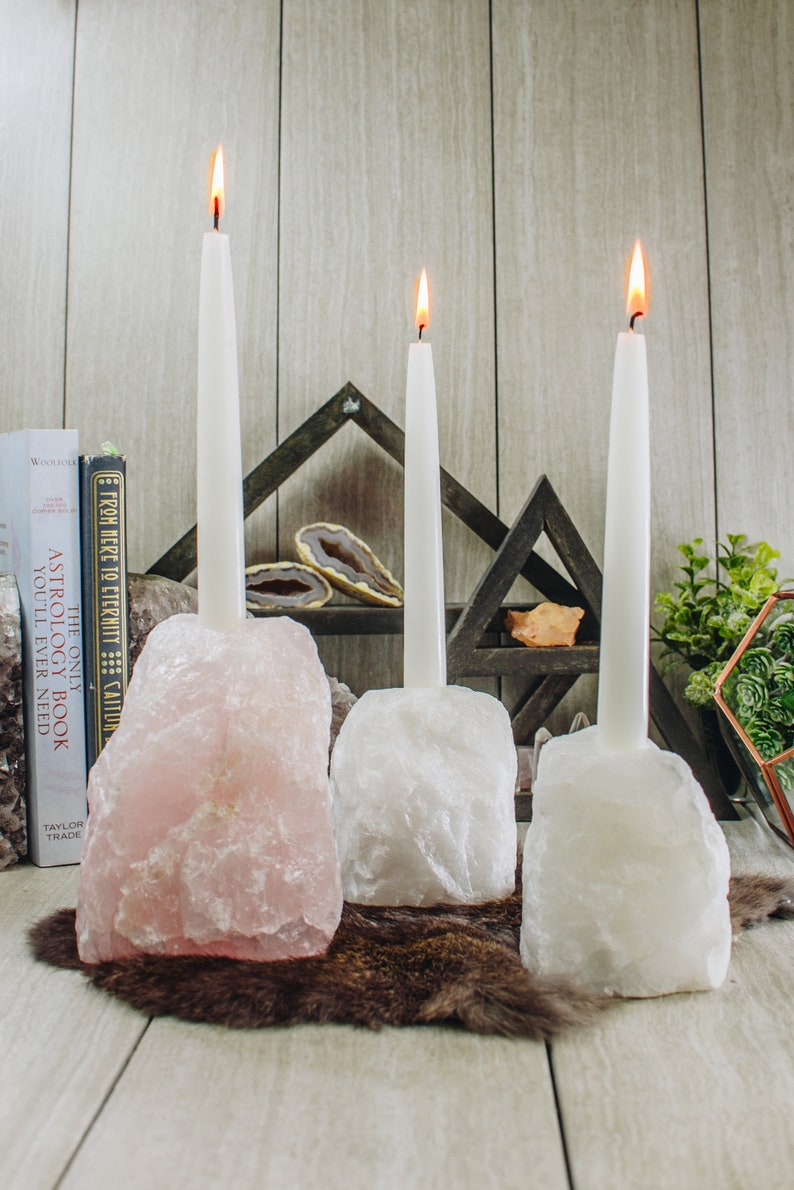 Quartz Candle Holder Rough Natural Stone YOU CHOOSE Rose - Etsy