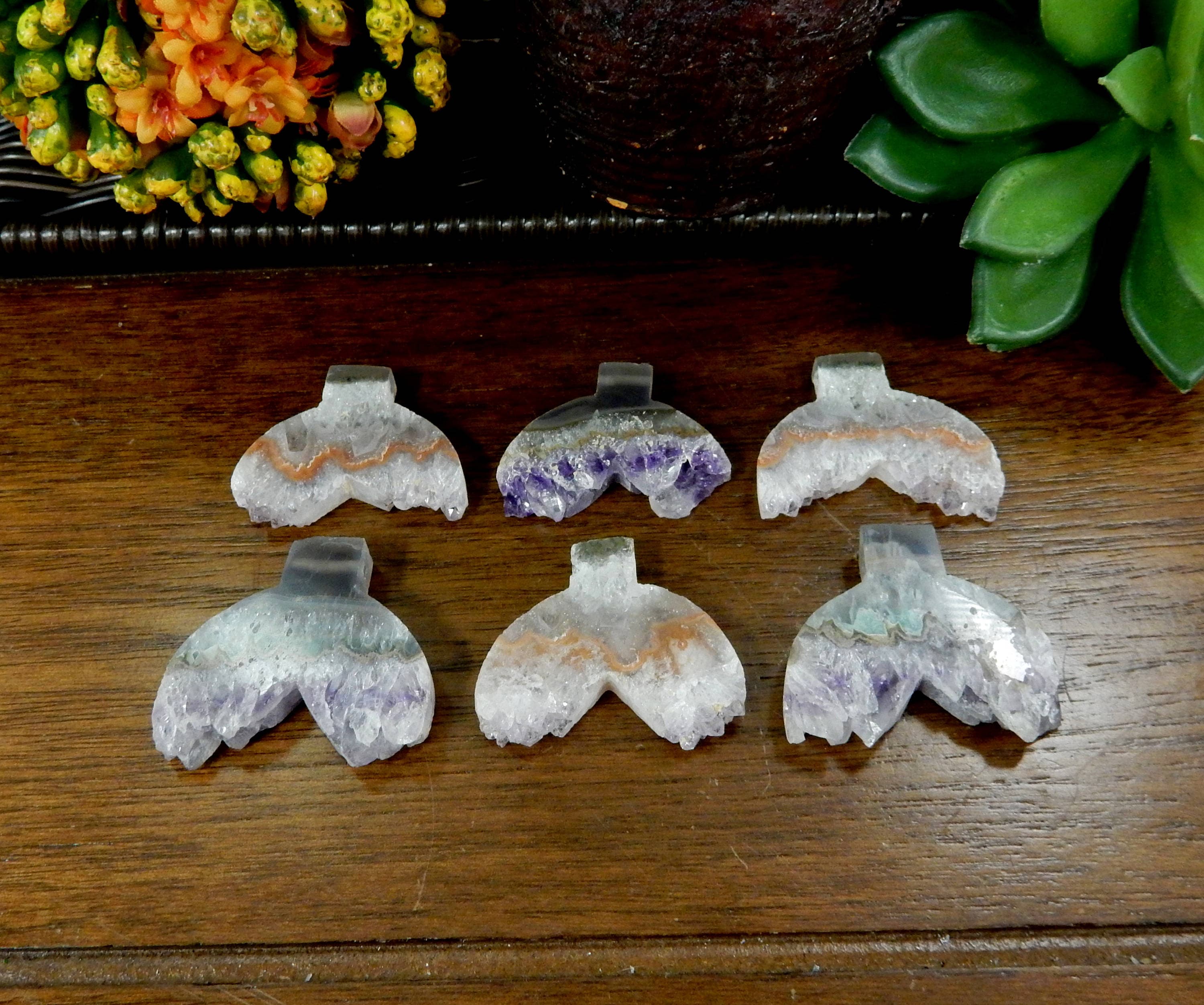 Amethyst Stalactite Slice Mermaid Tail Shaped Cabochon - Top Side ...