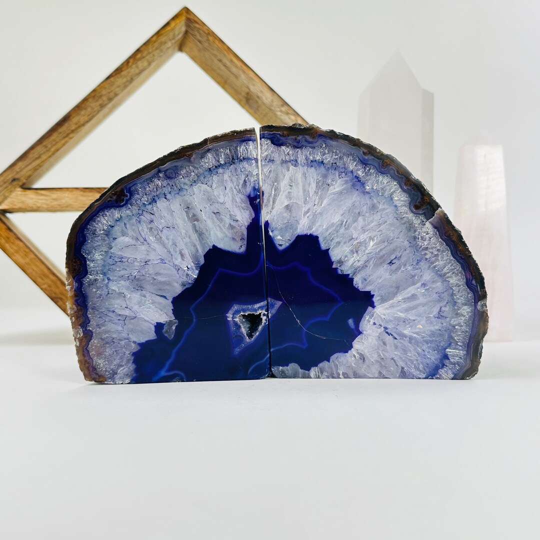 Purple Dyed Agate Crystal Bookends With Druzy - Etsy