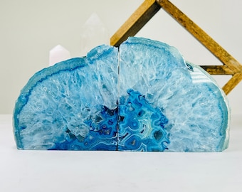 6 to 9 Lb Agate Book Ends, Blue Agate Bookend Pair Geode Bookend Home ...