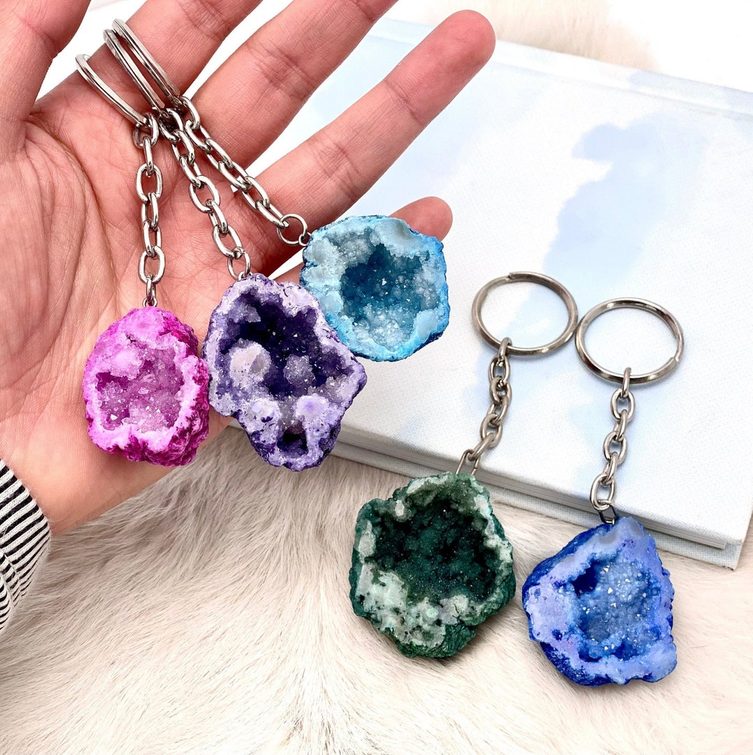 Half Occo Geode Silver Toned Key Chain Geode Keychain 6BROWNSHELF - Etsy