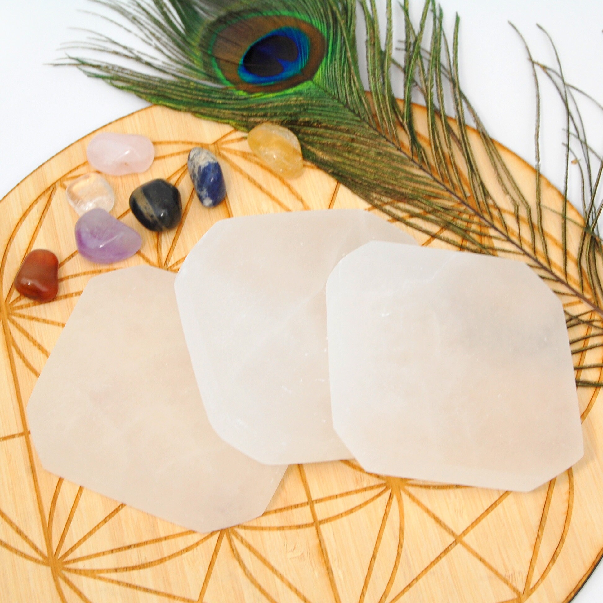 Selenite Charging Plate Rounded Square Stone Slice 10cm | Etsy