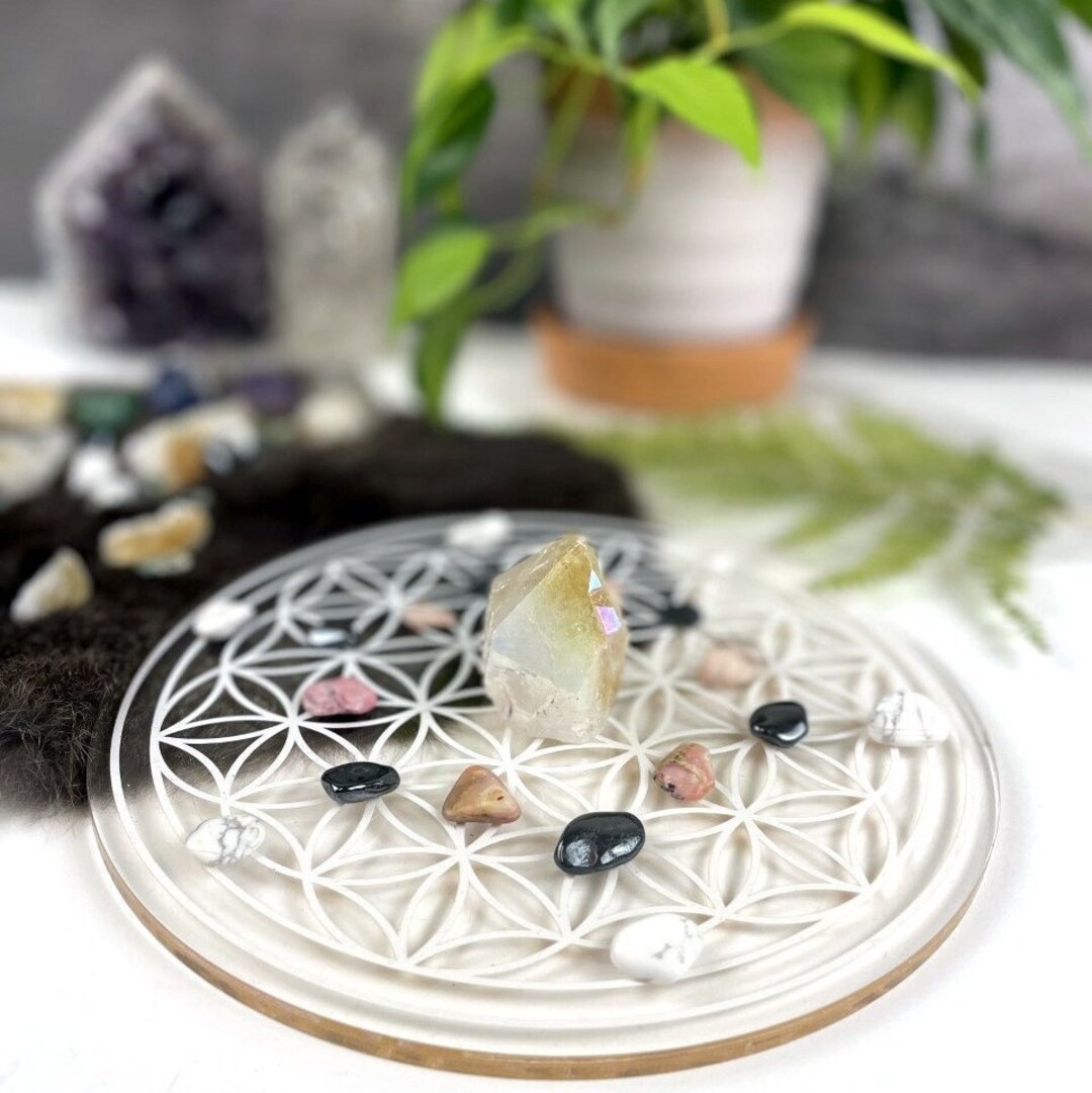 Crystal Grid Flower of Life Acrylic Grid - 2 Sided - White and Gold - Etsy