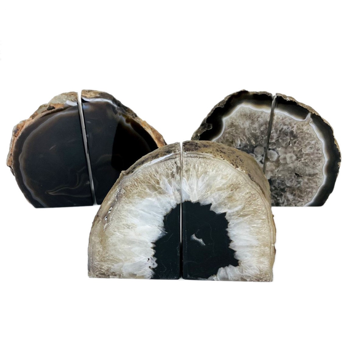 Stone Bookend Black Agate Bookend Pair 3 to 6 Lb Geode | Etsy