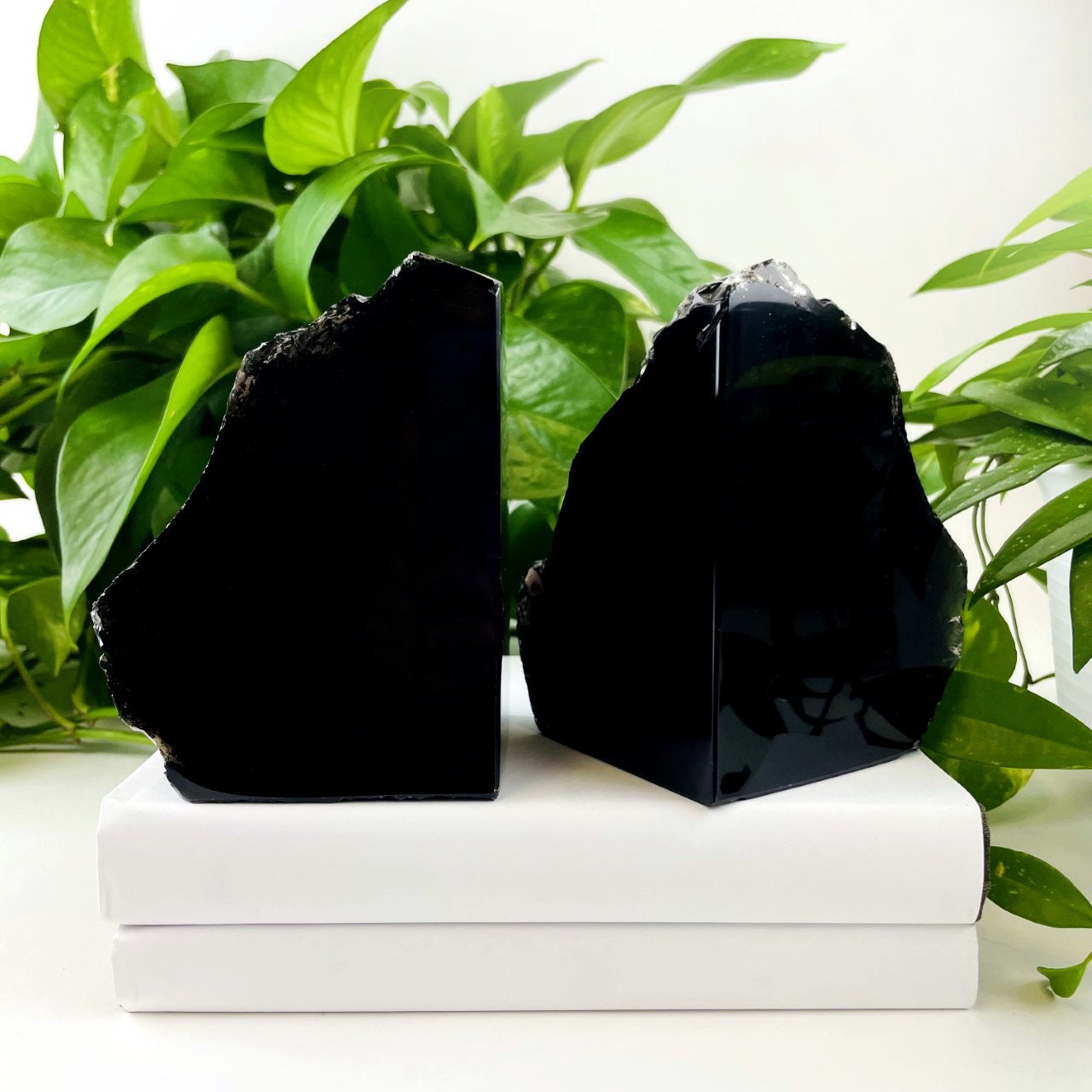 Stone Bookends - Polished Black Obsidian Bookend Set - Etsy