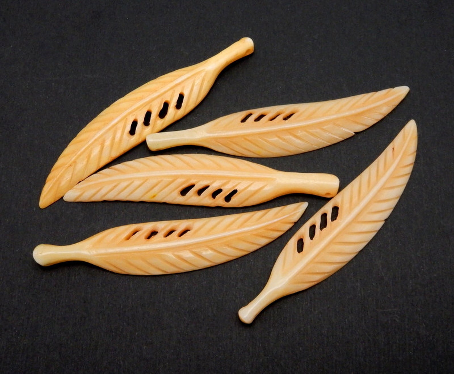 Bone Leaf Beautiful Light Brown Carved Bone Leaf Top Side | Etsy