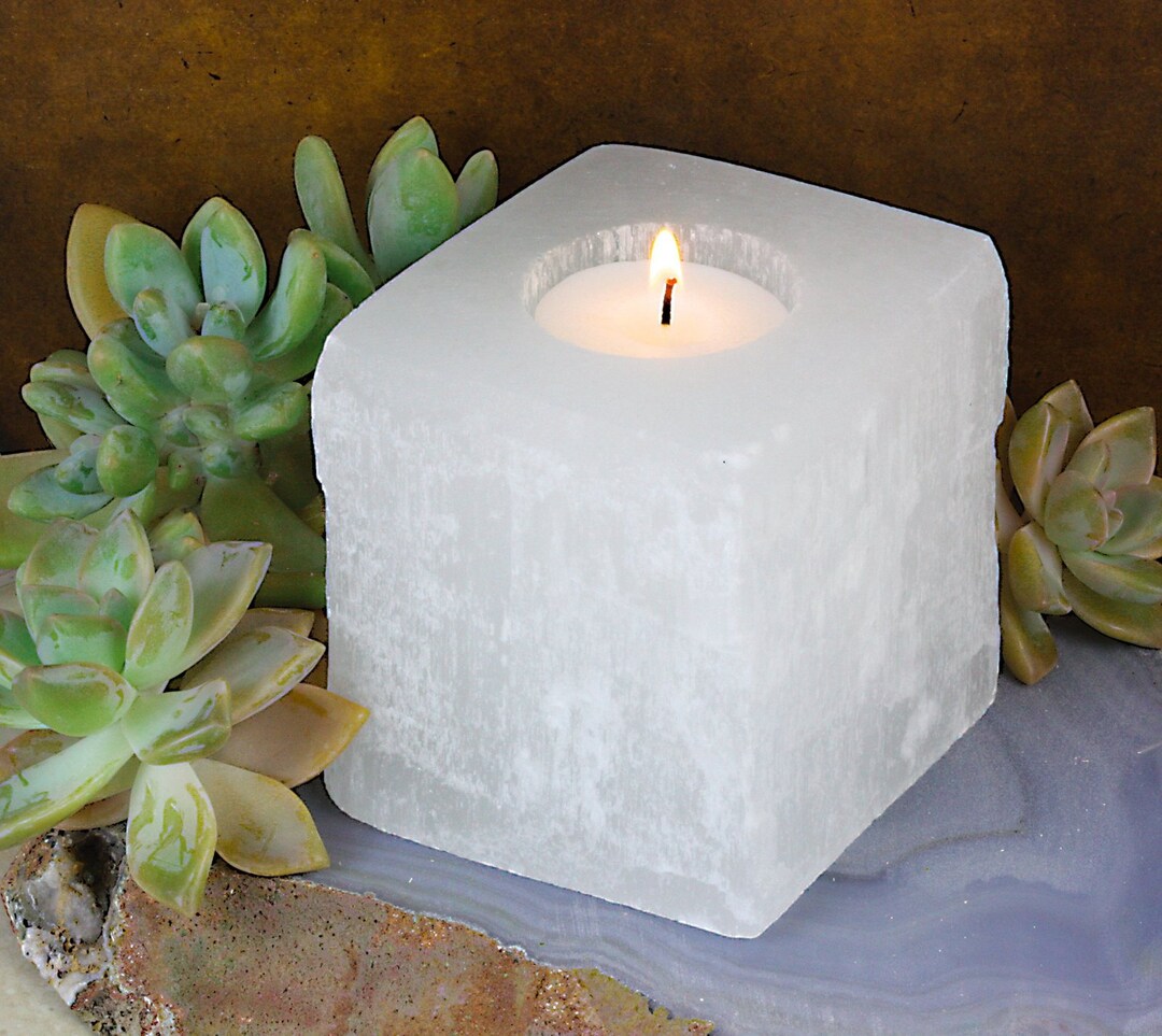 Square Shaped Selenite Candle Holder (RK2-38) - Etsy