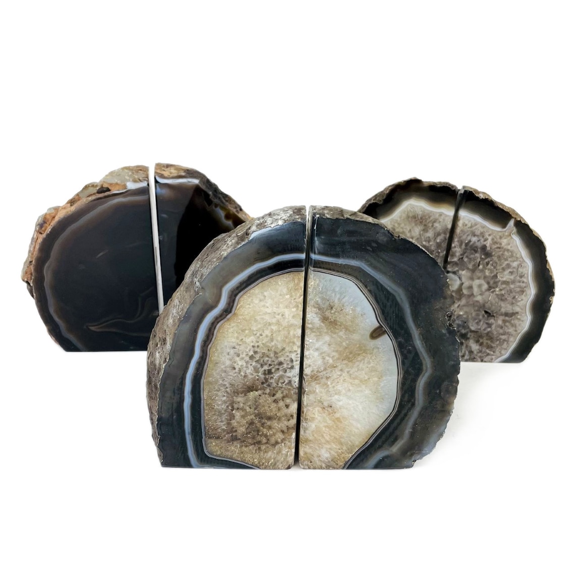 Stone Bookend Black Agate Bookend Pair 3 to 6 Lb Geode | Etsy
