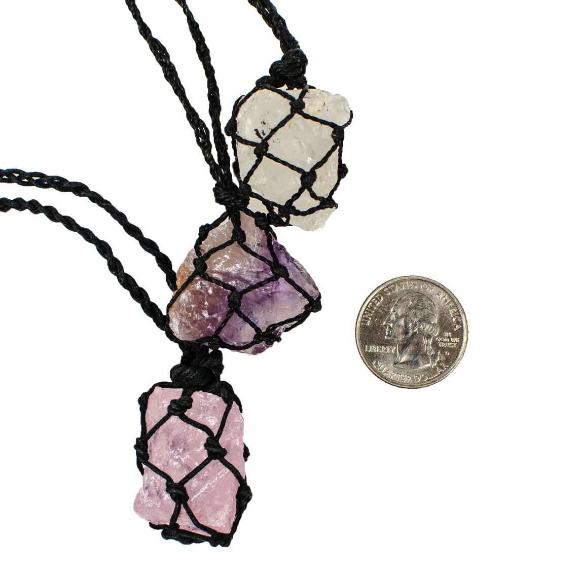 Crystal Necklace Black String Wrapped Rose Quartz - Etsy