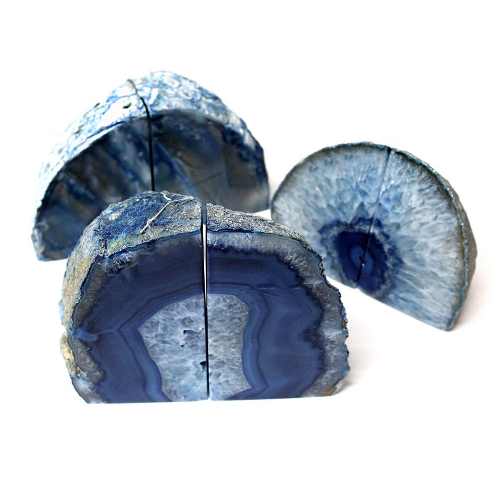 Blue Agate Bookend Pair 3 to 6 Lb Geode Bookend Home - Etsy