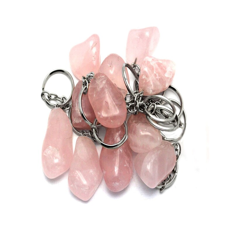 Tumbled Rose Quartz Silver Toned Key Chain Natural Crystal | Etsy