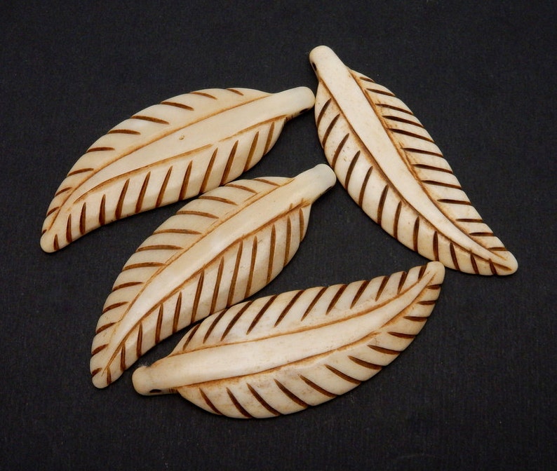 Bone Leaf Gorgeous Light Brown Carved Bone Leaf Top Side - Etsy