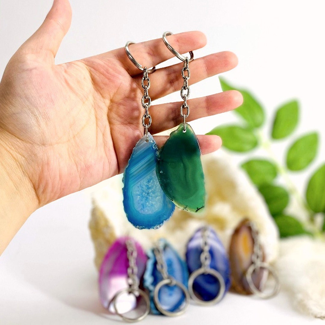 Agate Key Chain- Dyed Agate Crystal Keychains - 1 to 25 Pcs - Beautiful ...