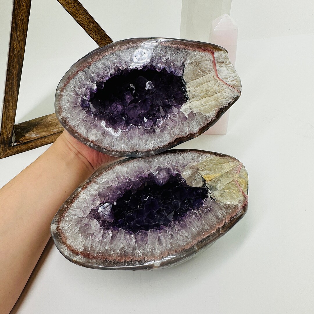 Amethyst Geode Polished Crystal Trinket Box With Calcite - Etsy
