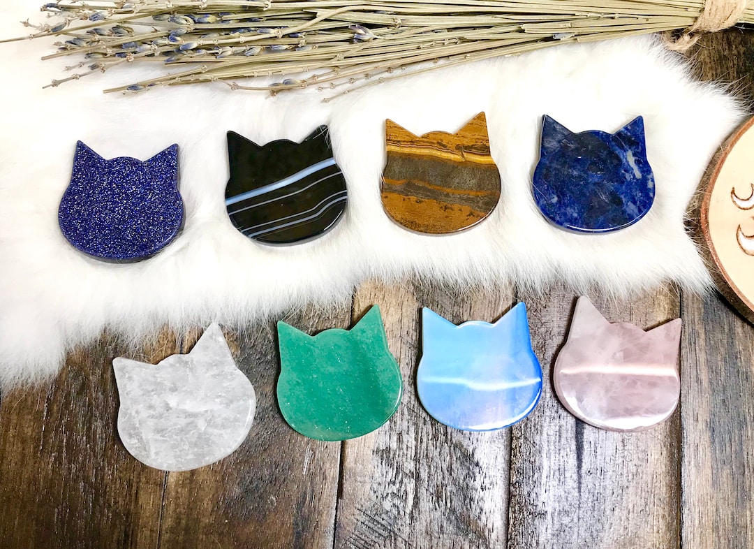 Natural Stone Cat Shaped Crystal Cabochons Flat Kitty Head Cabochon ...