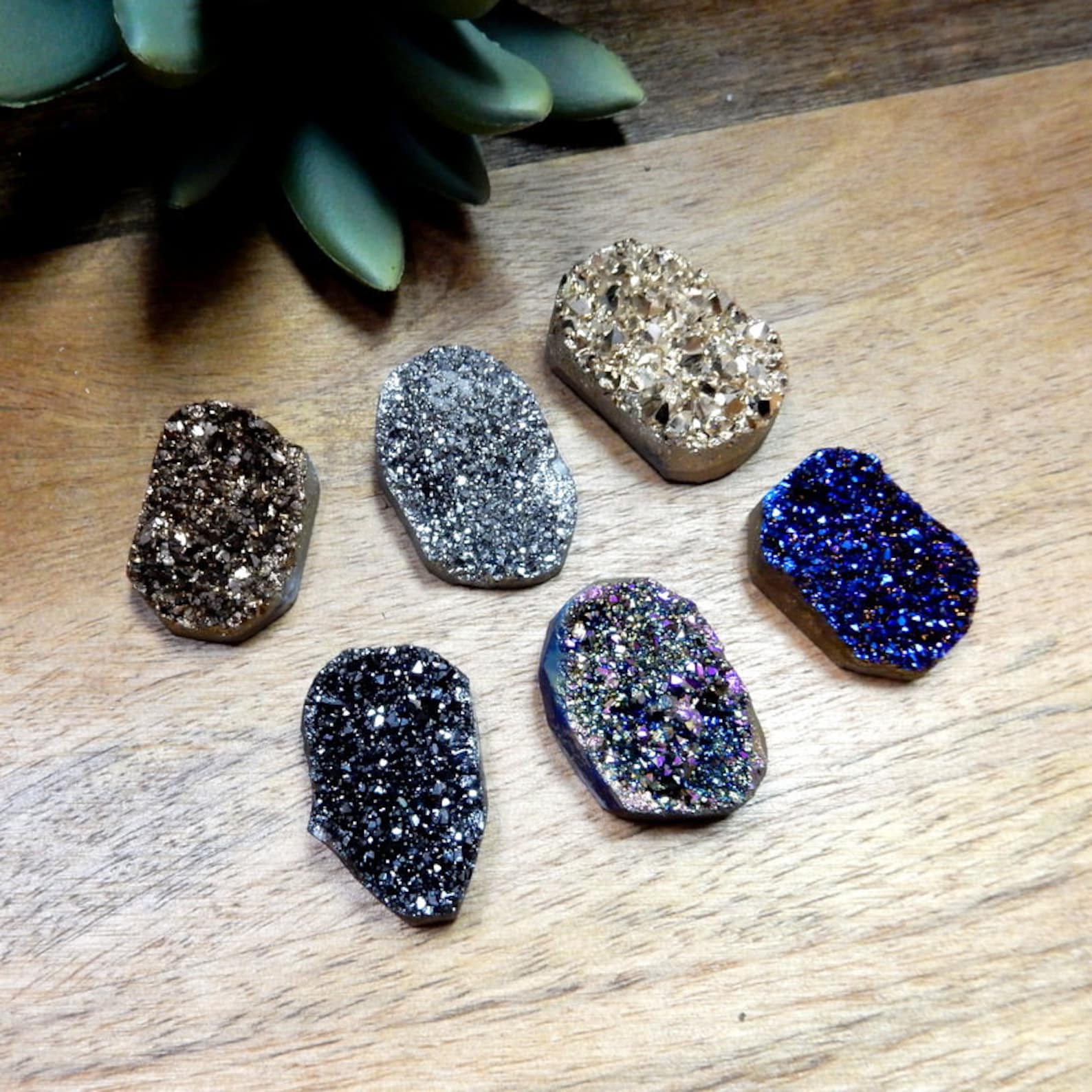 6 pc Titanium Druzy Cluster Freeform Pack of 6 Stones | Etsy