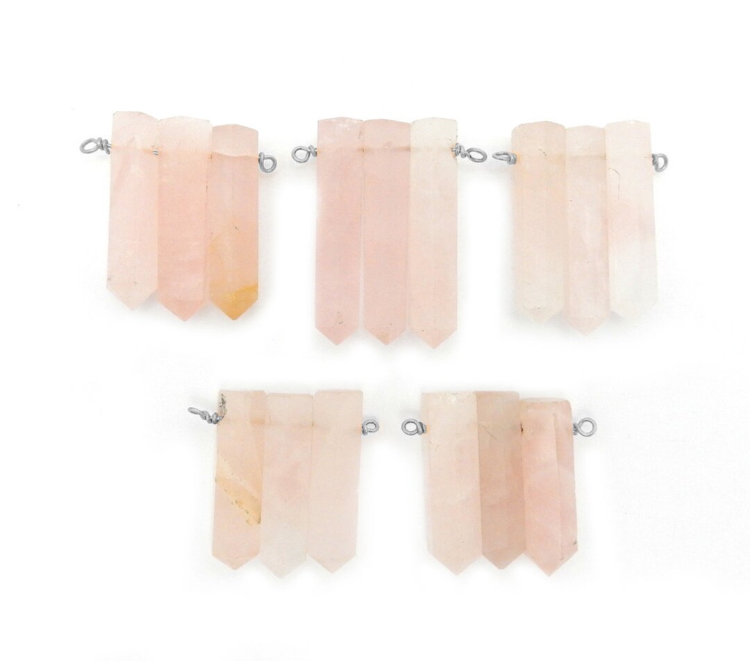 Triple Rose Quartz Pencil Point Pendant With Silver Plated Wire Bails ...