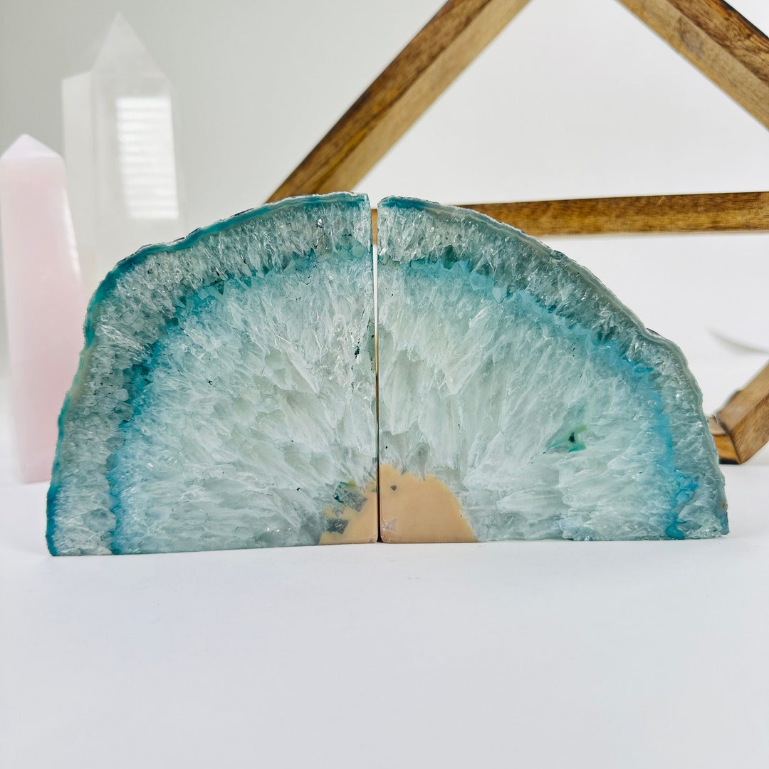 Teal Agate Bookends Geode Bookends Set 2 Book Ends - Etsy