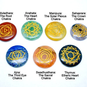 Chakra Stones -- Engraved Round Chakra Stone Disks Crystals Minerals ...
