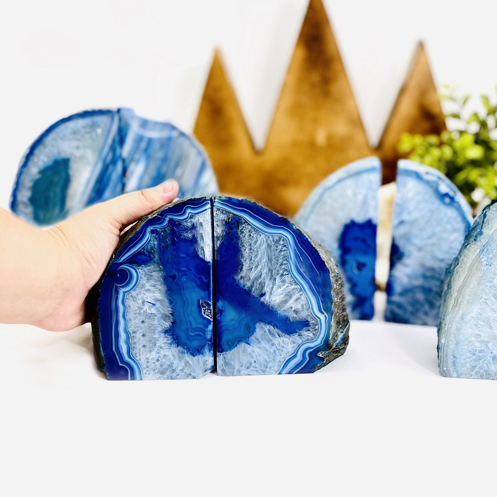 Blue Agate Bookend Pair 6 to 9 Lb Geode Bookend Home Decor RK1-21 - Etsy